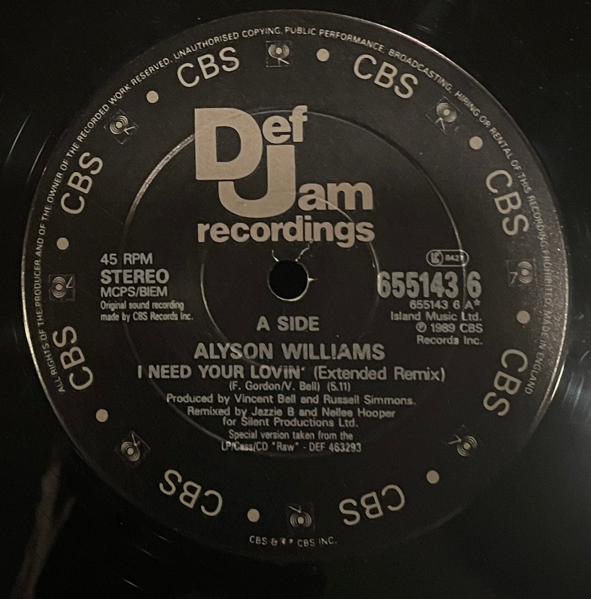 ALYSON WILLIAMS / I Need Your Lovin' (Def Jam Recordings, 12inch ...