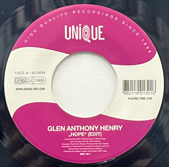 GLEN ANTHONY HENRY / Hope (edit) (Unique – UNIQ 130-1, 7inch) – TICRO ...