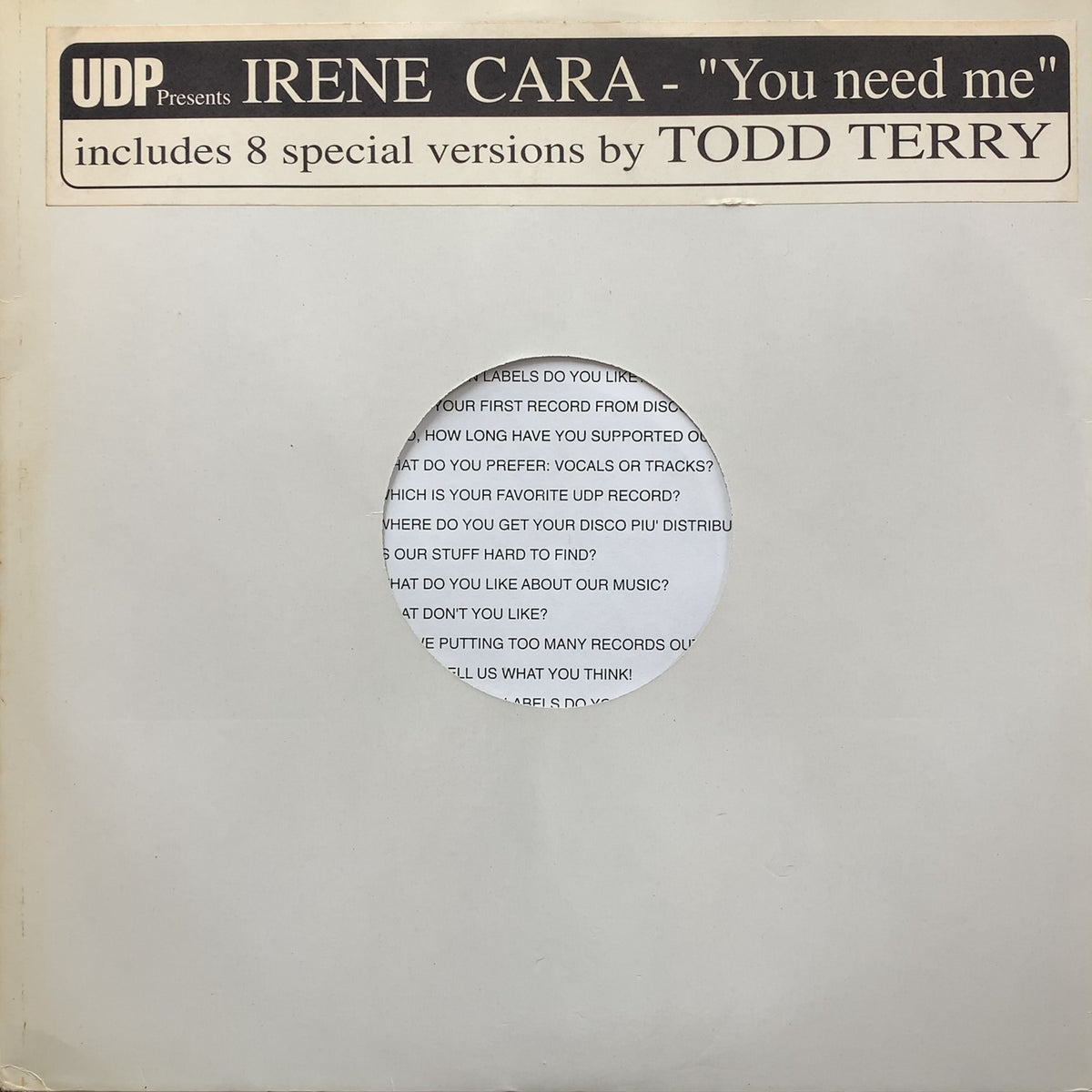IRENE CARA / You Need Me (Ti Sento) (UDP 1040/41, 12inch x 2) – TICRO ...