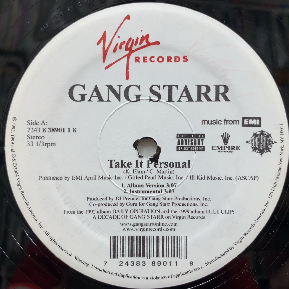 GANG STARR / Take It Personal / DWYCK (7243 8 38901 1 8, 12inch) Reiss ...