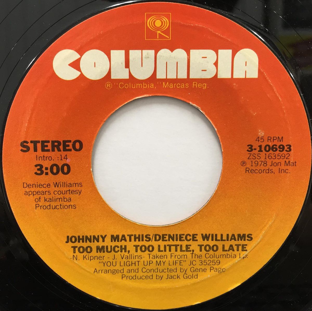 JOHNNY MATHIS / DENIECE WILLIAMS / TOO MUCH, TOO LITTLE, TOO LATE / EM ...